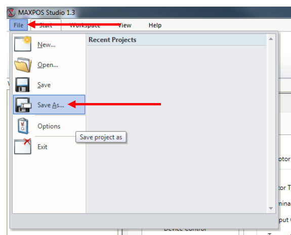 MAXPOS: Export / upload the configuration into a *.mxpj project file ...